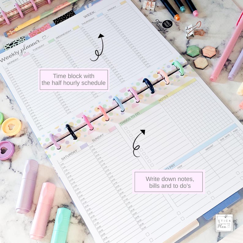 Half Hourly Weekly Schedule Printable Classic Happy Planner Insert, HP ...