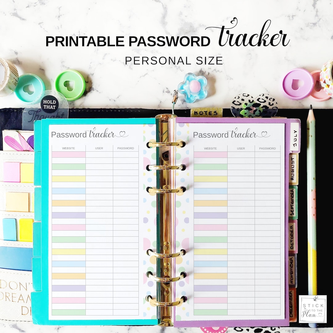 Personal Password Book, Printable Password Tracker Personal Size Ring ...