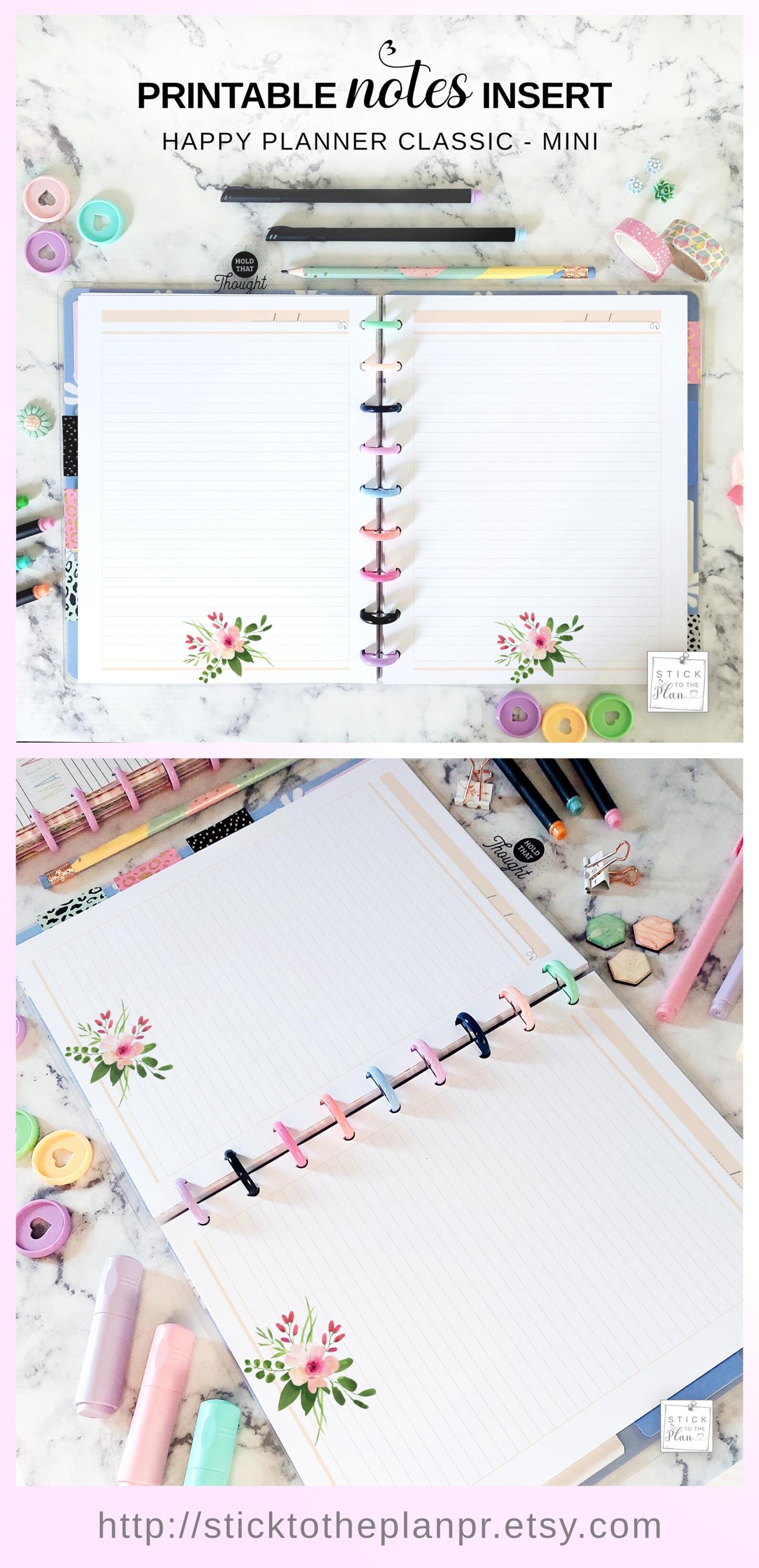 Printable Happy Planner Notes Insert, Classic HP Lined Note Pages, Mini ...