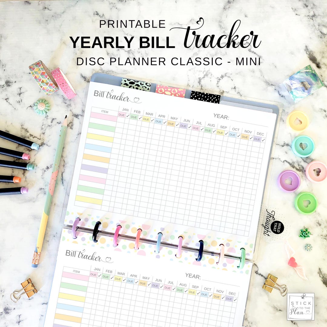 Annual Bill Tracker Fit Happy Planner Classic & Mini, Printable Yearly ...