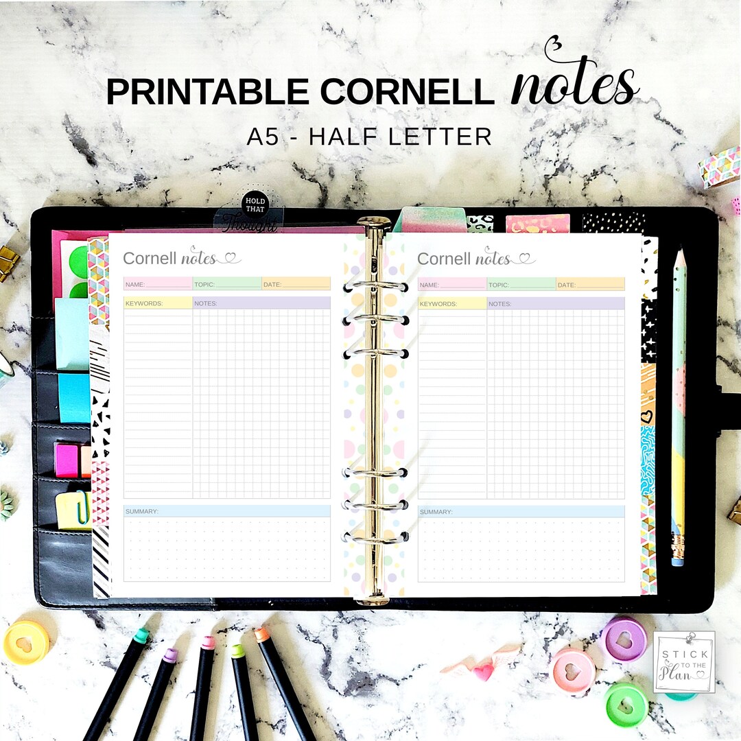 A5 Cornell Notes Paper, Printable Half Letter Cornell Note Taking ...