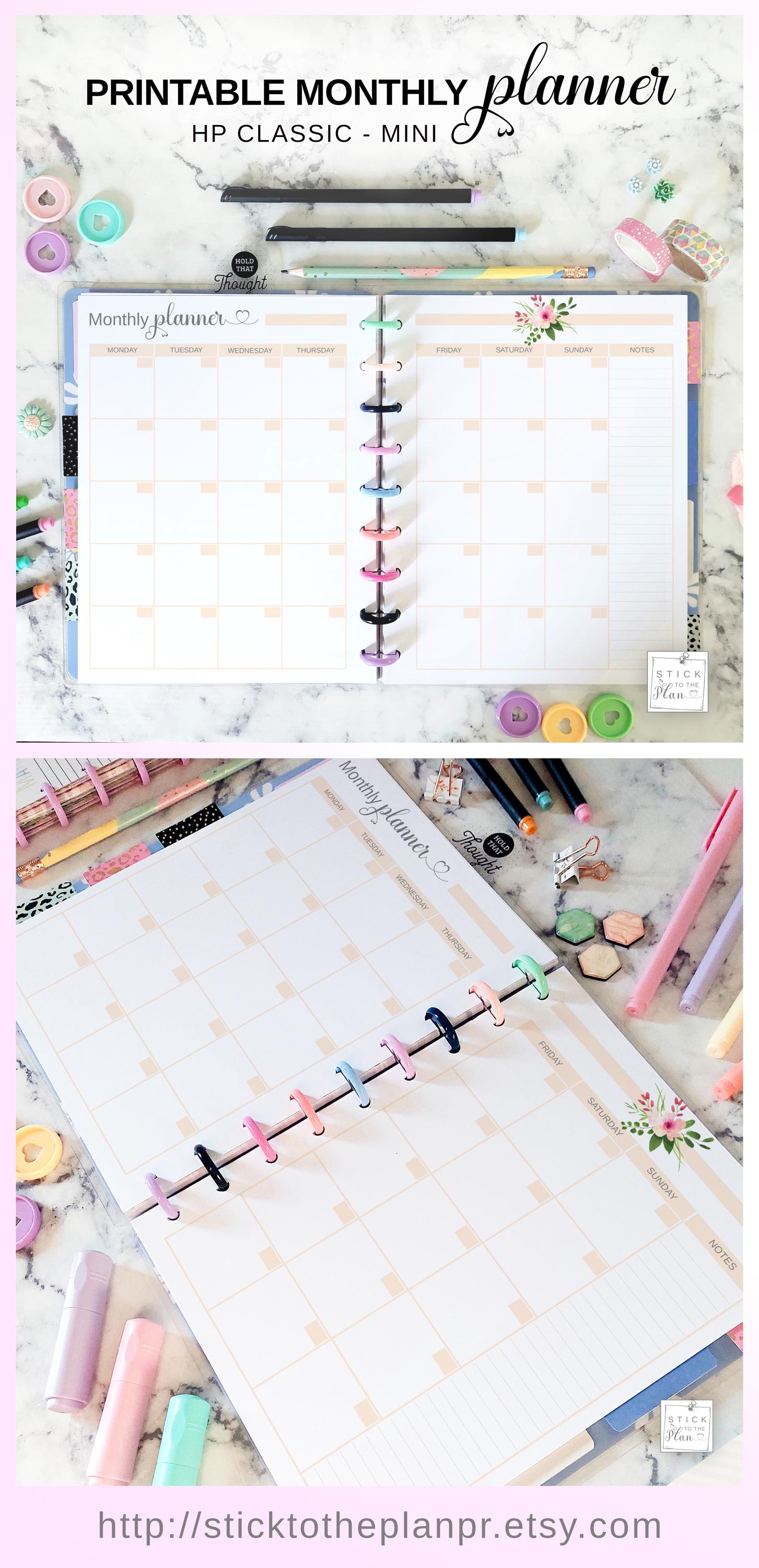 Classic Happy Planner Monthly Printable Insert on Two Pages, Mini HP ...