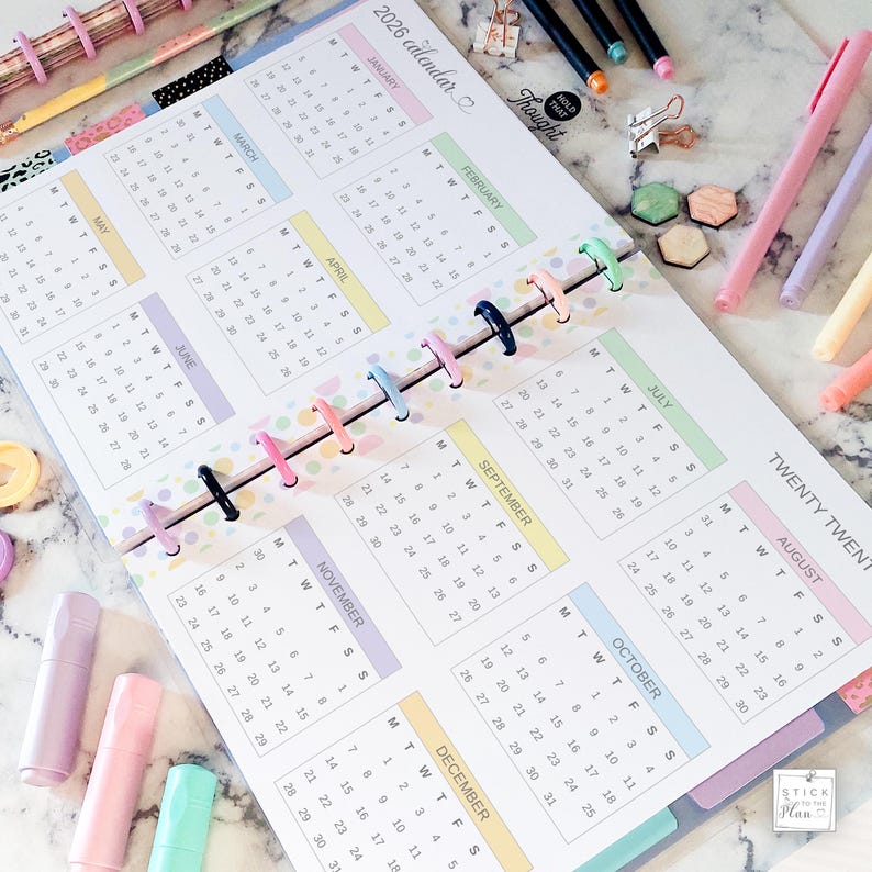 2026 Printable Yearly Calendar Fit Happy Planner Classic and Mini, Disc ...