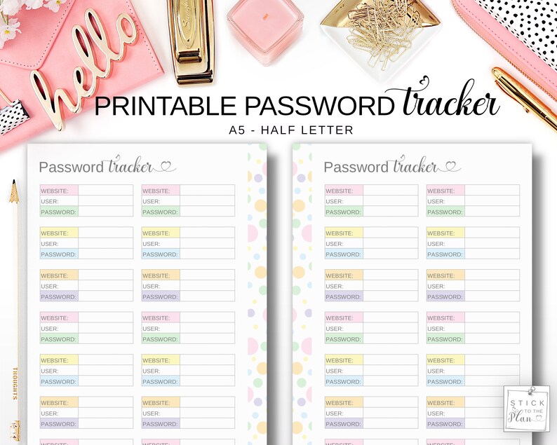Password Tracker A5 Printable Planner Insert, Half Letter Password ...