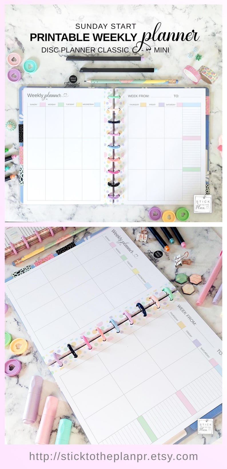 Sunday Start Vertical Weekly Insert Fit Happy Planner Classic & Mini ...