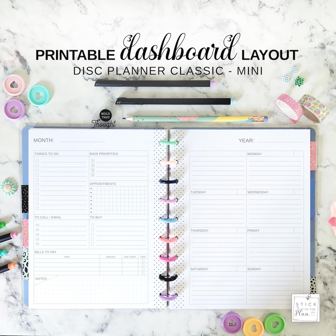 Dashboard Layout Insert Fit Happy Planner Classic & Mini, Printable ...
