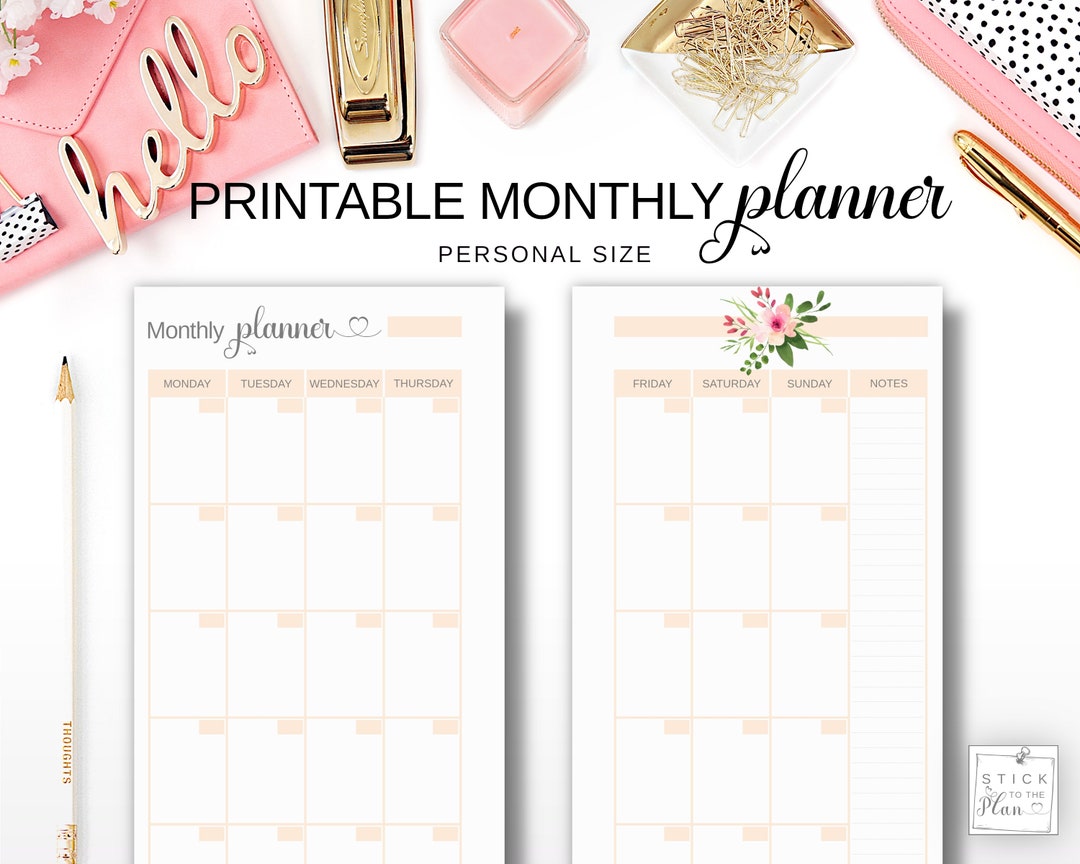 Printable Personal Monthly Planner Personal Size Monthly - Etsy