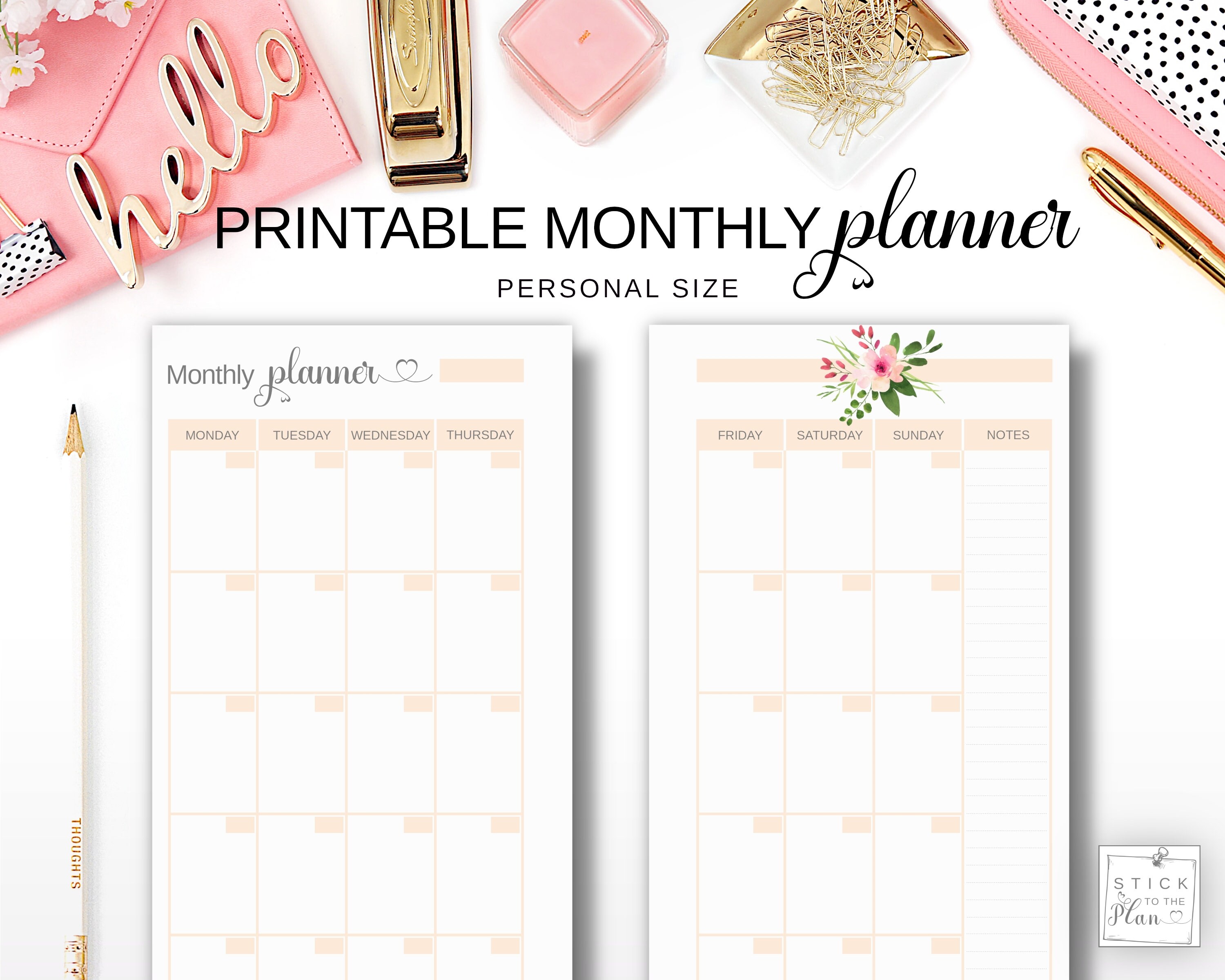 Printable Personal Monthly Planner Personal Size Monthly - Etsy