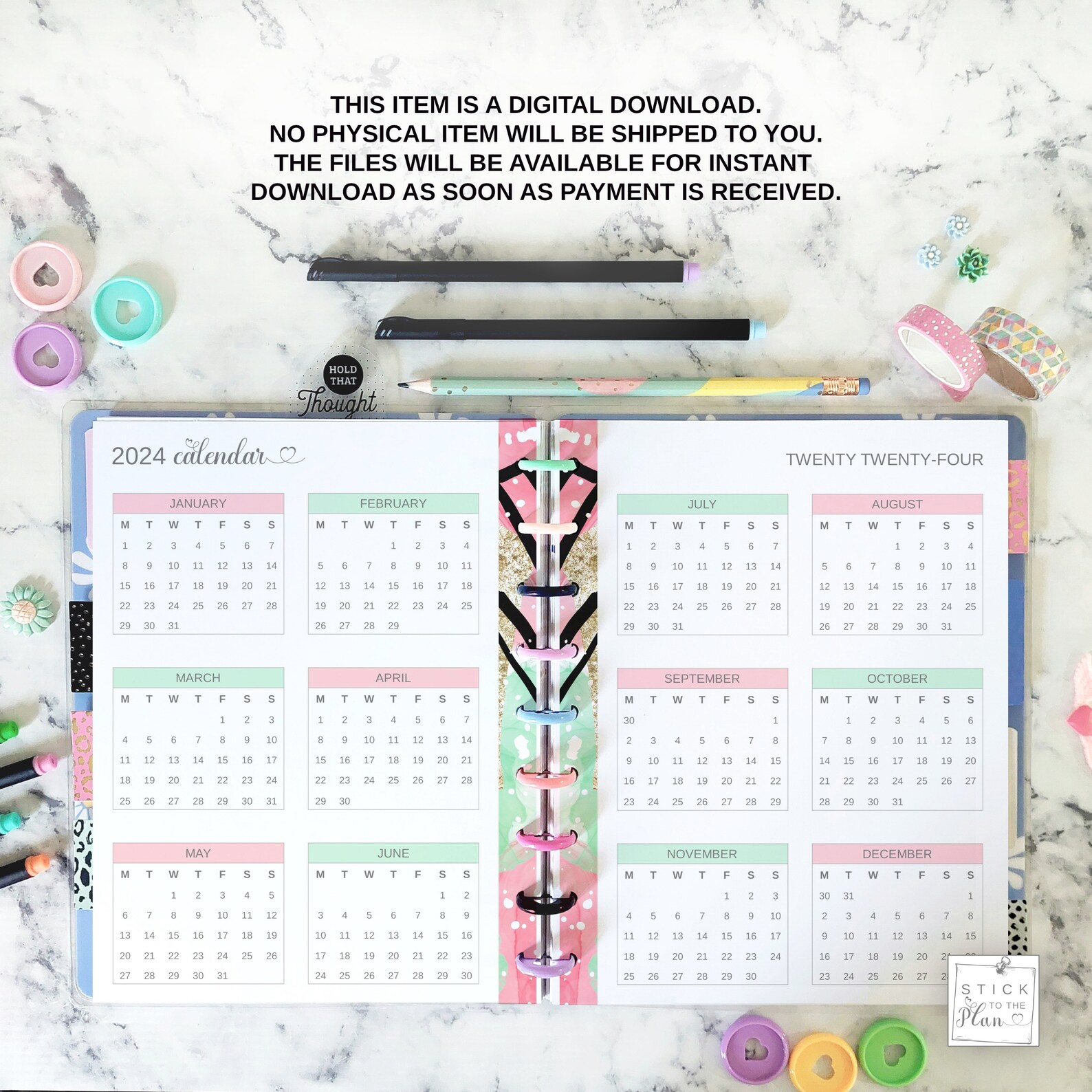 Yearly Calendar 2024 Printable Happy Planner Classic Insert, HP Mini ...