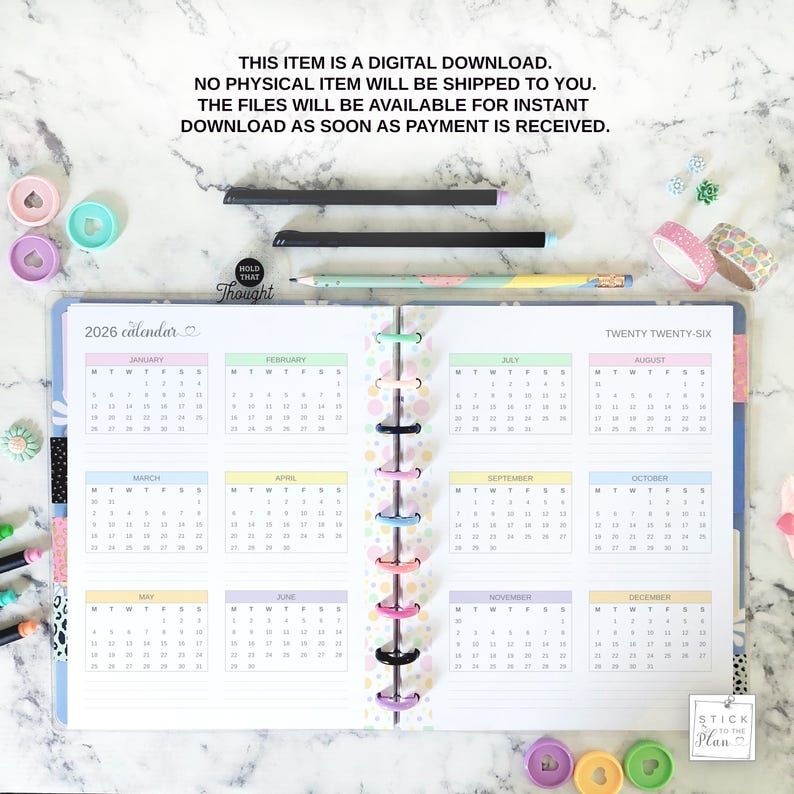 2026 Yearly Calendar Printable 11 Disc Planner Insert Fit Big Happy ...