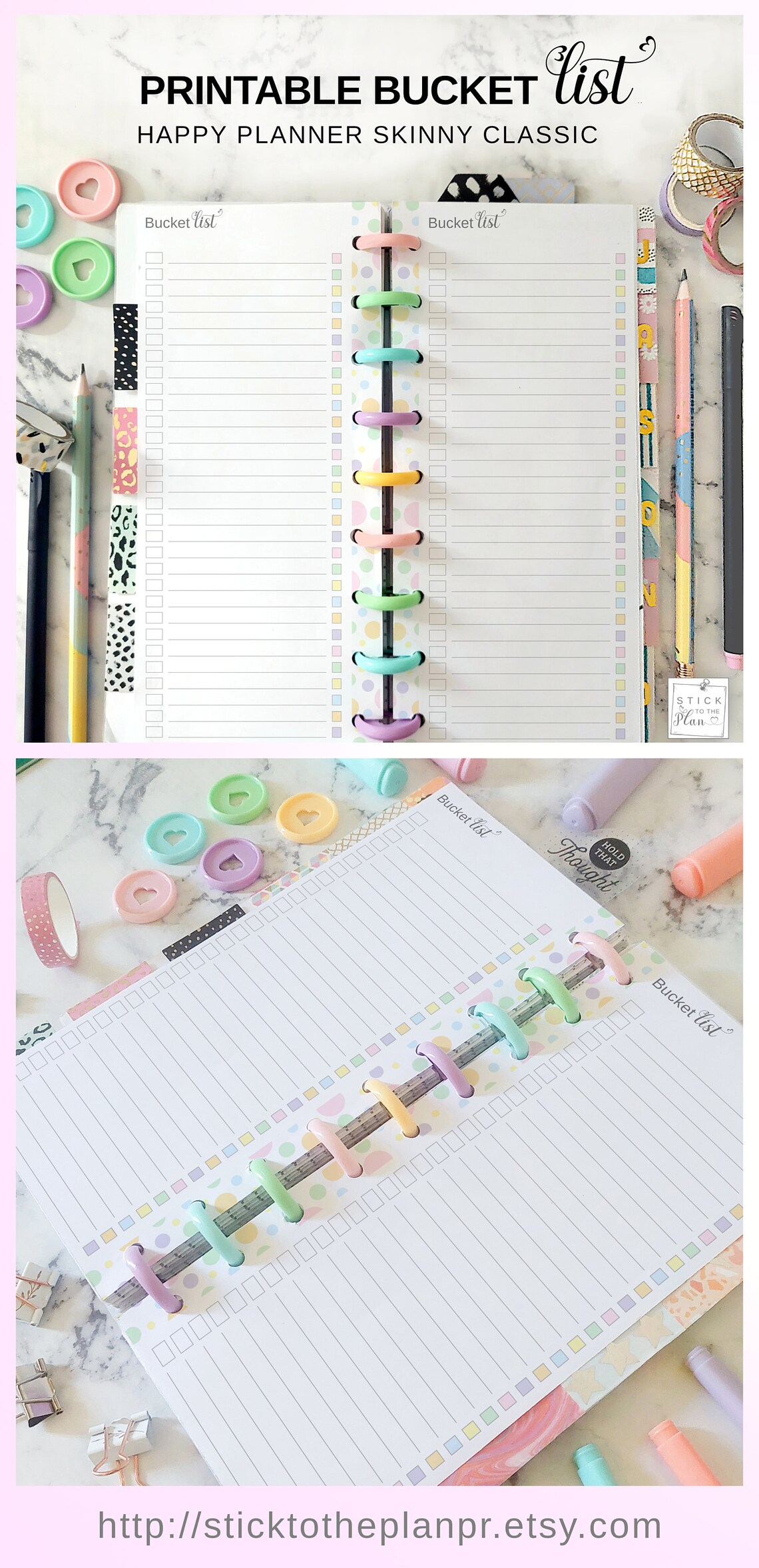 Bucket List Printable Happy Planner Skinny Classic Insert, HP Half ...