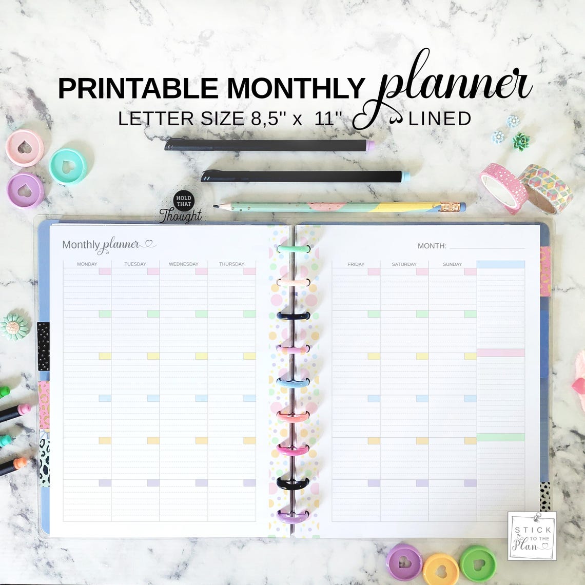 Lined Monthly Insert Fit Big Happy Planner, Letter Size Printable Month ...