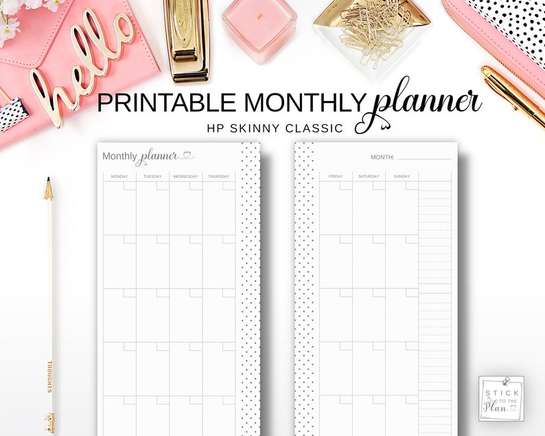 Undated Monthly Calendar Happy Planner Skinny Classic Insert, Printable ...