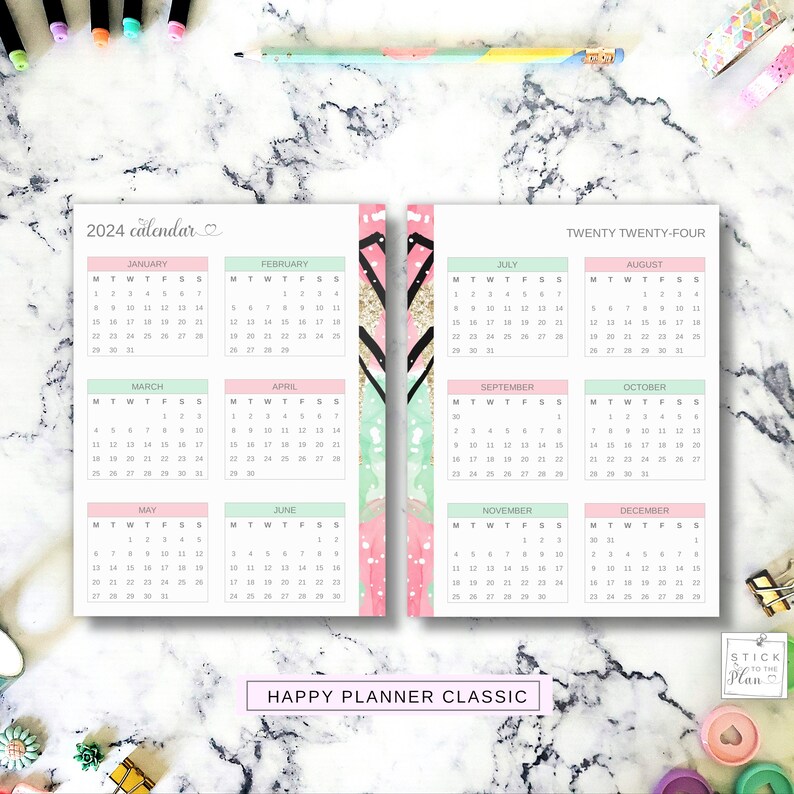 Yearly Calendar 2024 Printable Happy Planner Classic Insert, HP Mini ...