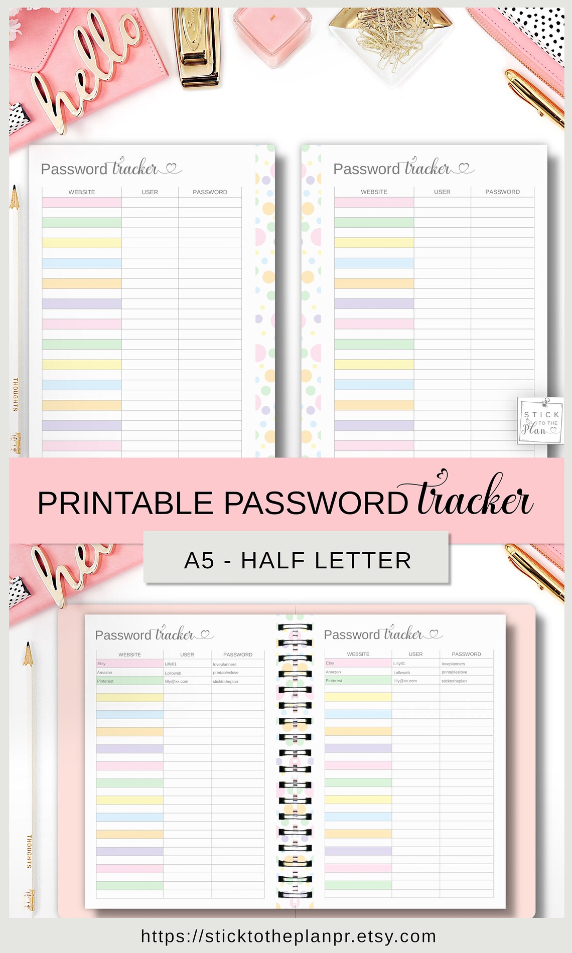 A5 Password Tracker Printable Half Letter Password Book - Etsy
