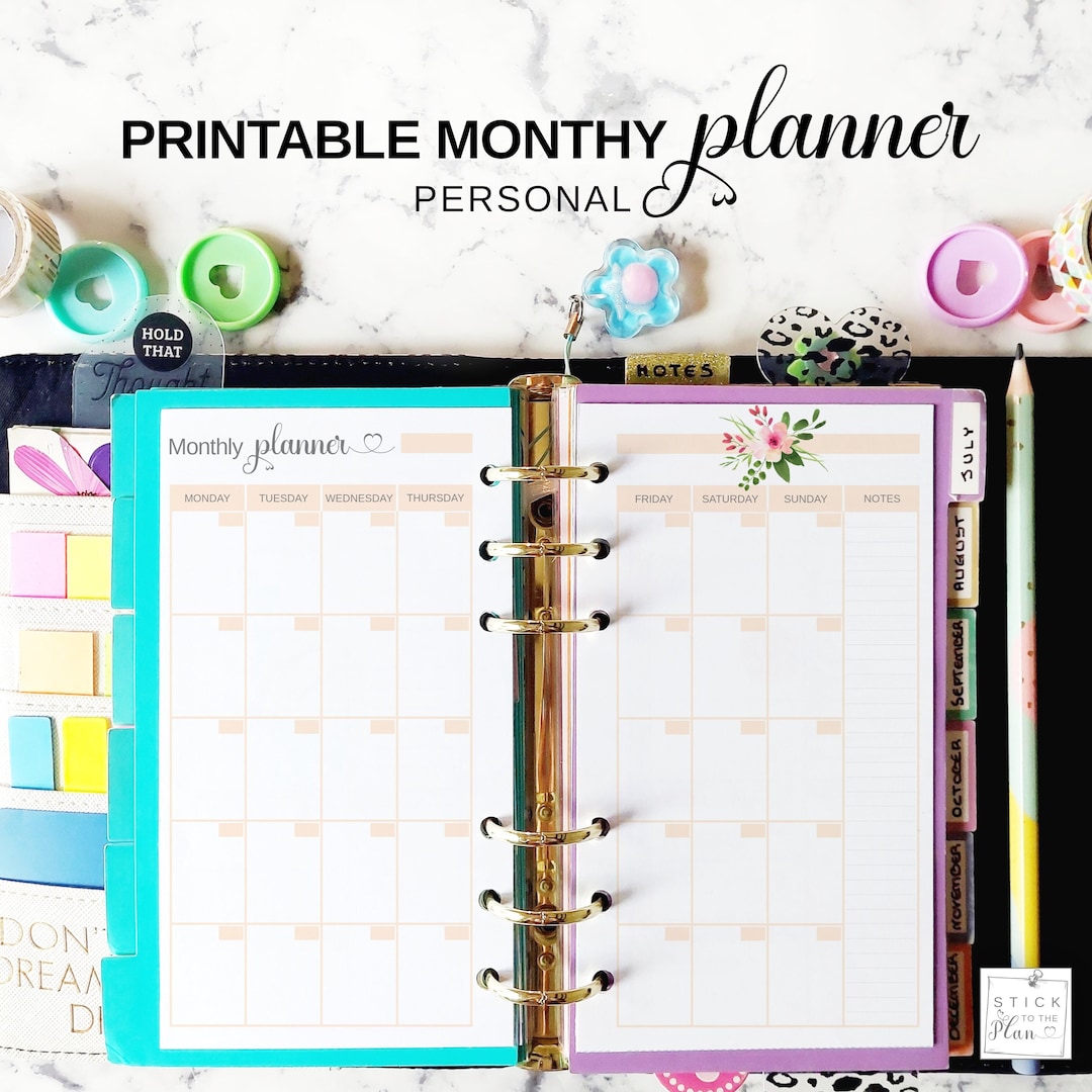Printable Personal Monthly Planner, Personal Size Monthly Insert on 2 ...