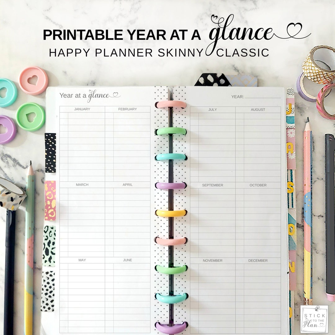 Printable Year at a Glance Undated Happy Planner Skinny Classic Insert ...