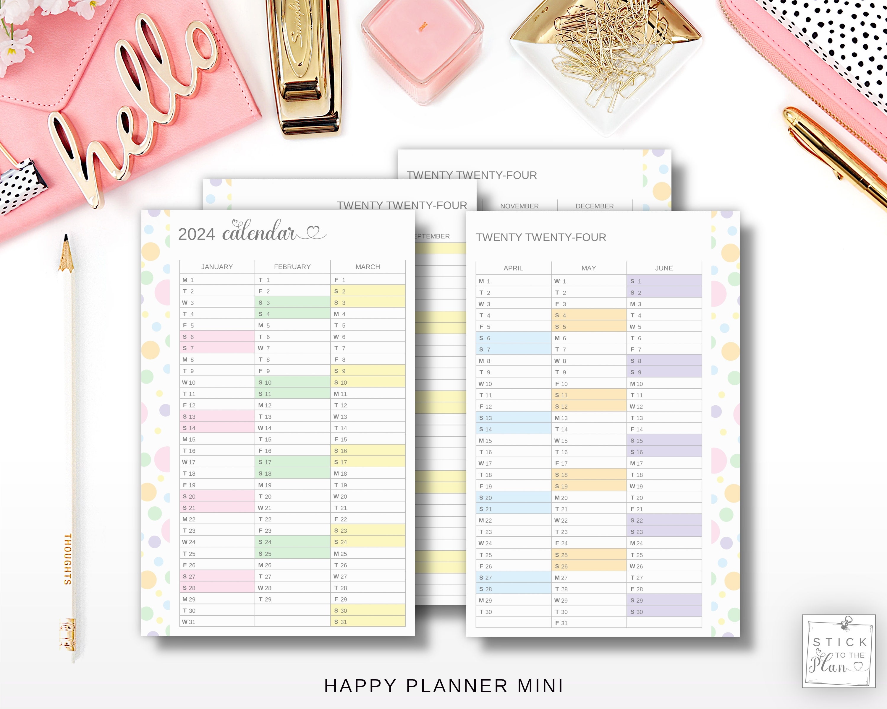 Yearly Calendar 2024 Printable Happy Planner Classic Insert, Mini HP ...