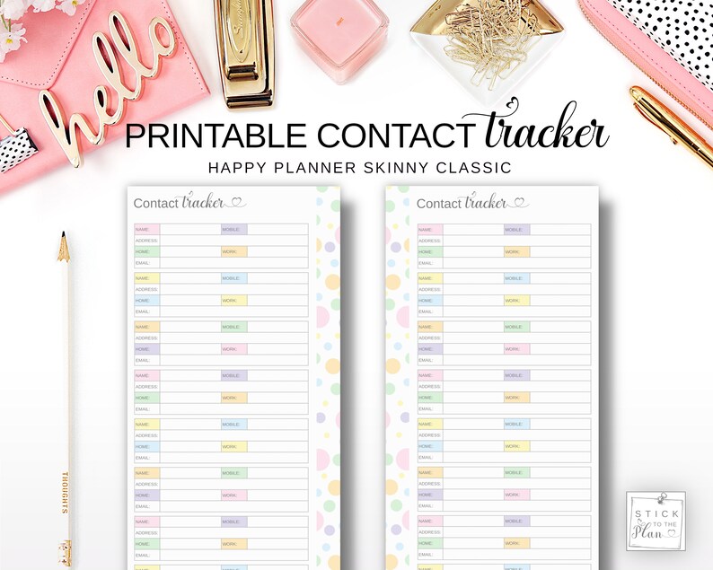 Contact Tracker Printable Skinny Classic Happy Planner Insert - Etsy