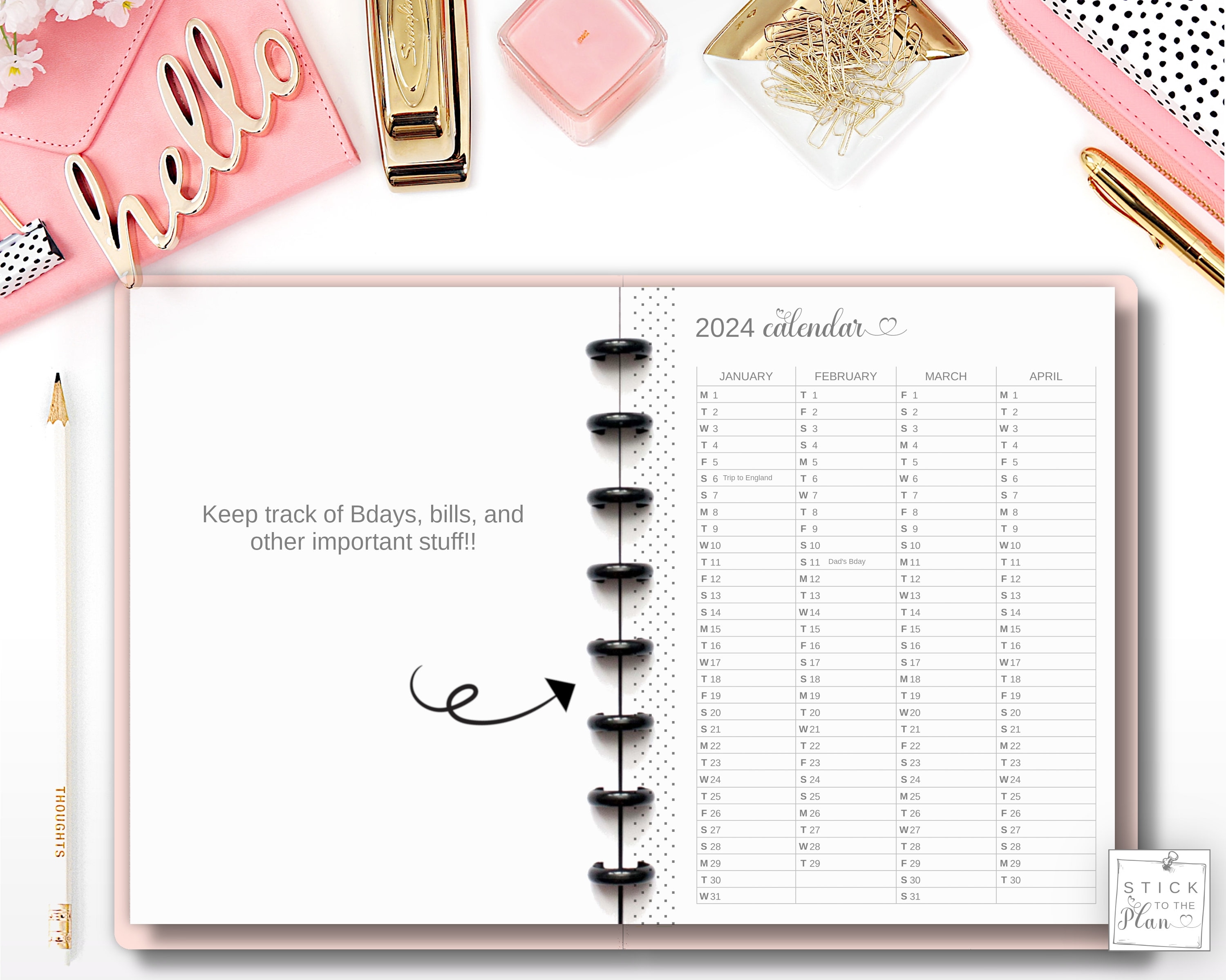 Vertical Yearly Calendar 2024 Printable Happy Planner Classic Insert ...