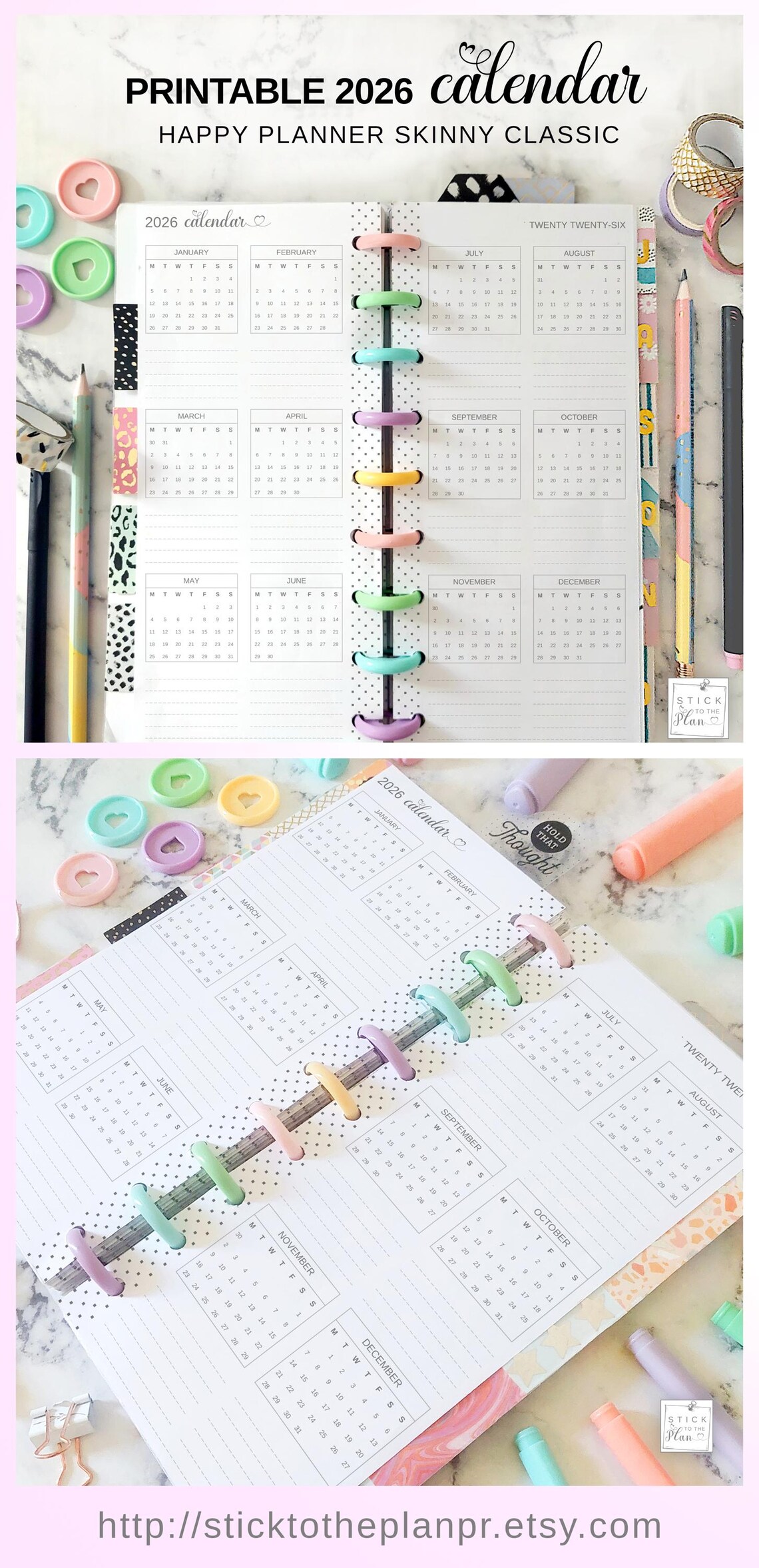 Yearly Calendar 2026 Printable Skinny Classic Size Planner Nsert ...