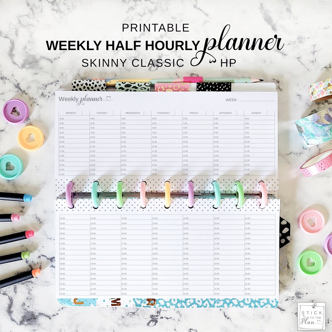 Half Hourly Weekly Schedule Printable Happy Planner Skinny Classic ...