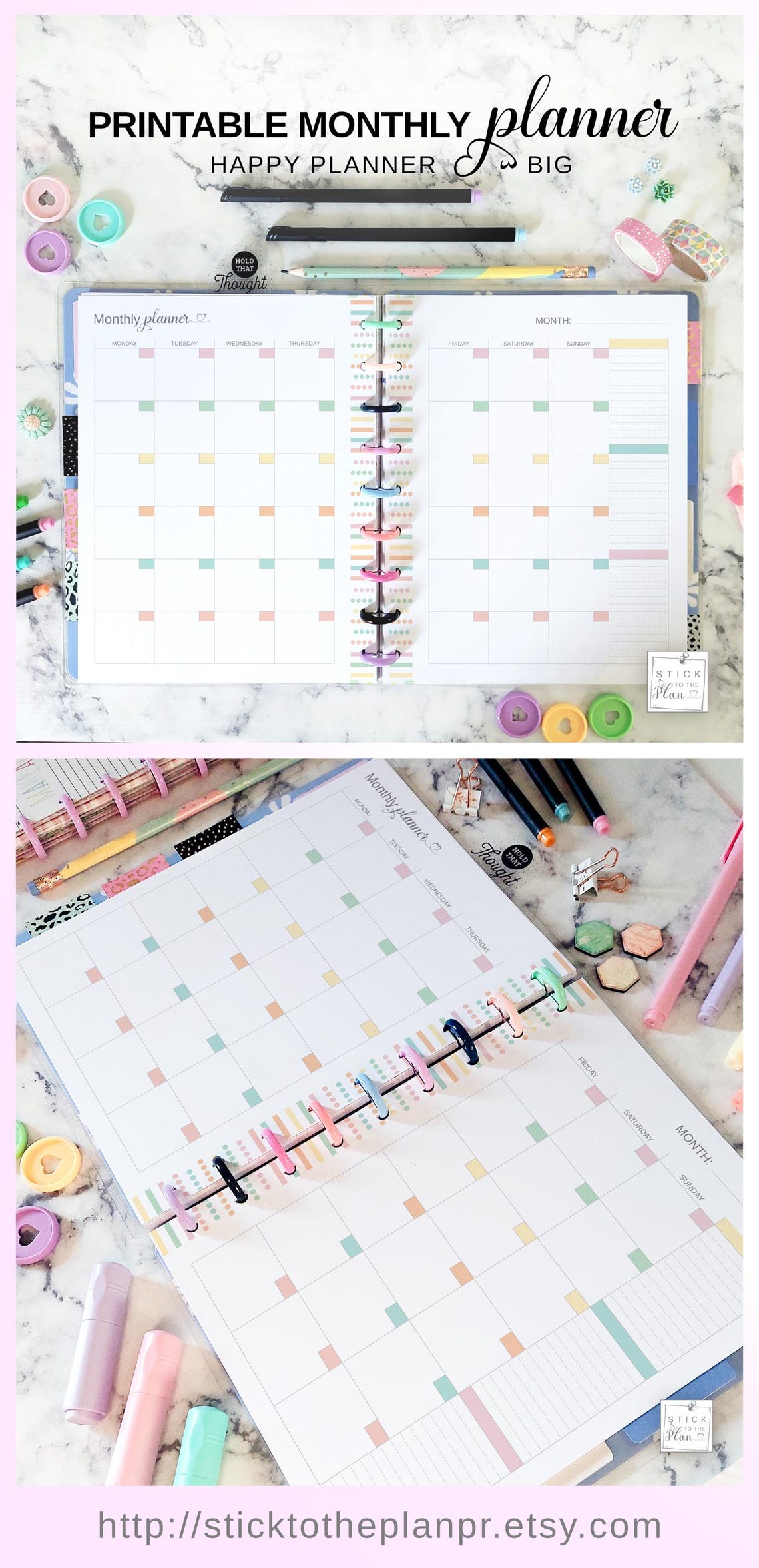 Monthly Planner Printable Insert Fit Big Happy Planner, Letter Size Two ...