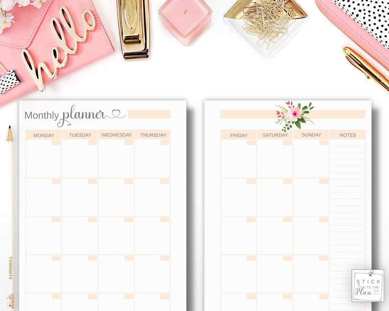 Month on 2 Pages A5 Printable Monthly Calendar Half Letter - Etsy