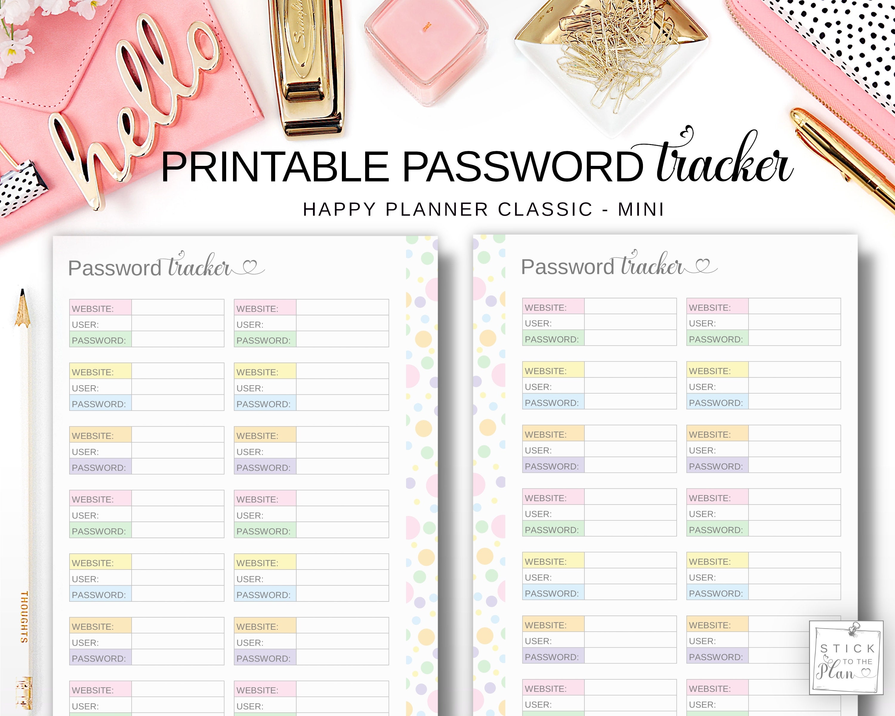 Classic Happy Planner Password Tracker Printable Insert, Mini HP ...