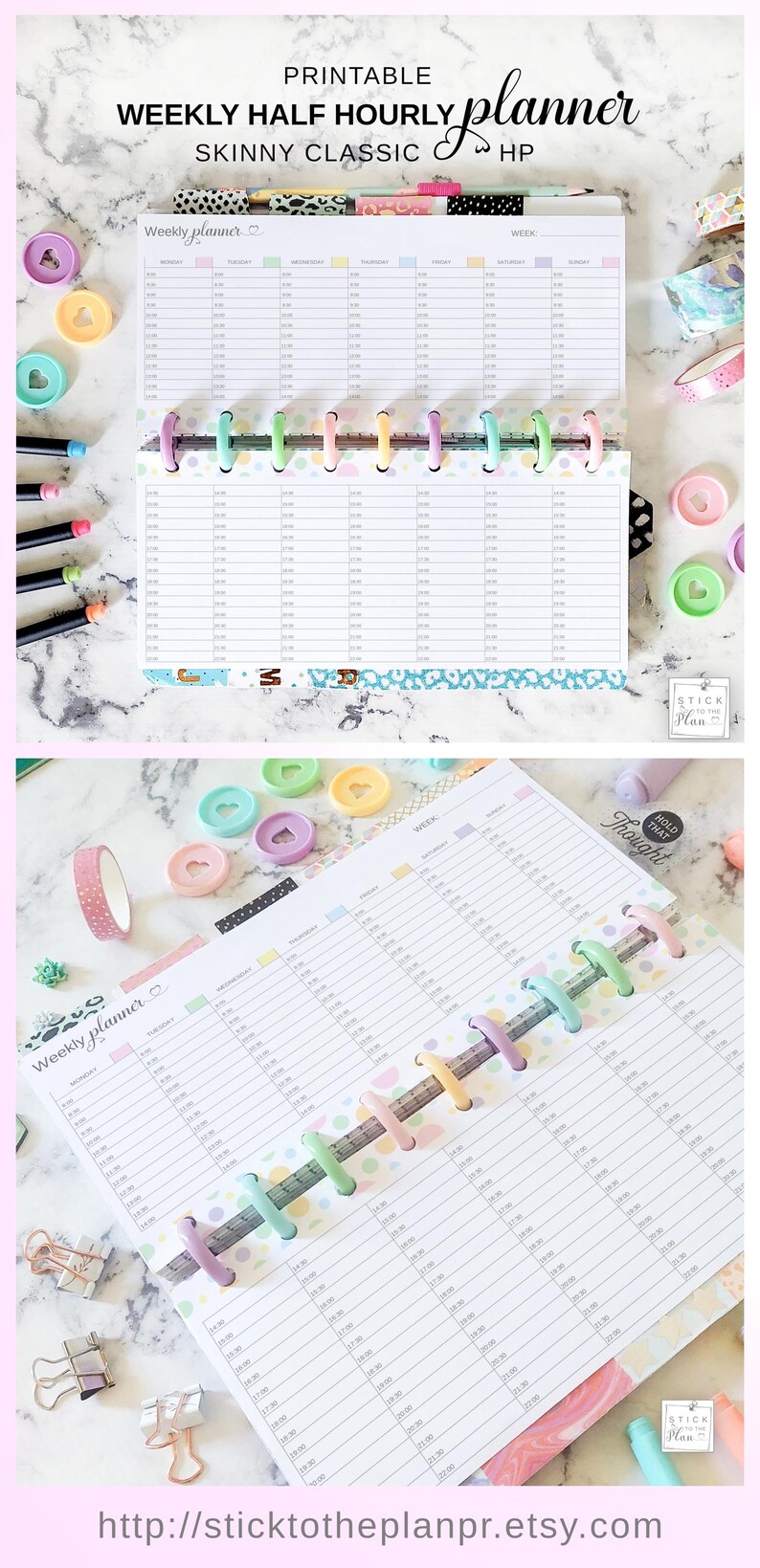 Weekly Half Hourly Planner Printable Skinny Classic Happy Planner ...