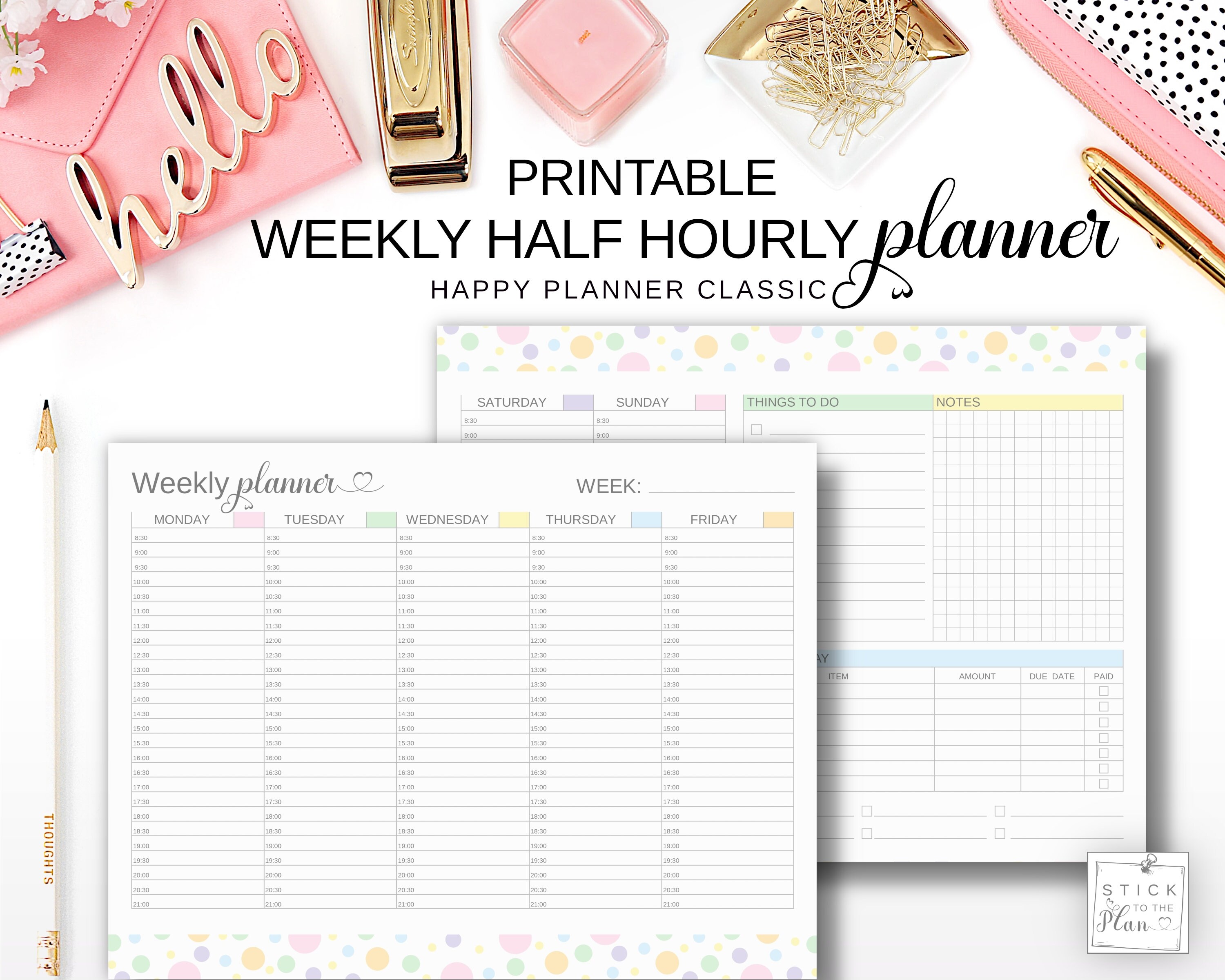 Half Hourly Weekly Schedule Printable Classic Happy Planner - Etsy