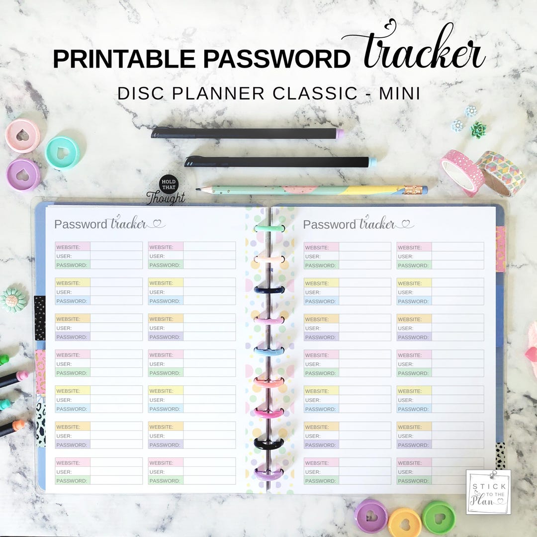 Disc Planner Password Tracker Printable Insert Fit Happy Planner ...