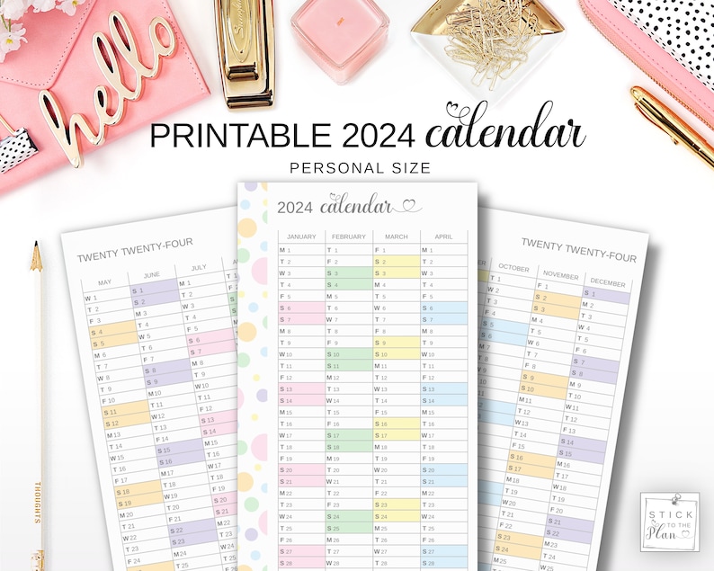 Yearly Calendar 2024 Personal Size, Printable Yearly Planner Insert ...