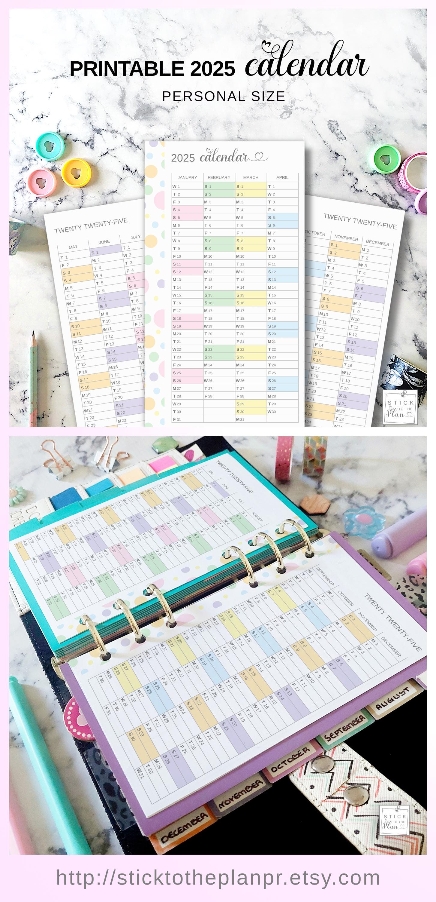 Yearly Calendar 2025 Personal Size, Printable Yearly Planner Insert, 2025 Future Log, Personal ...