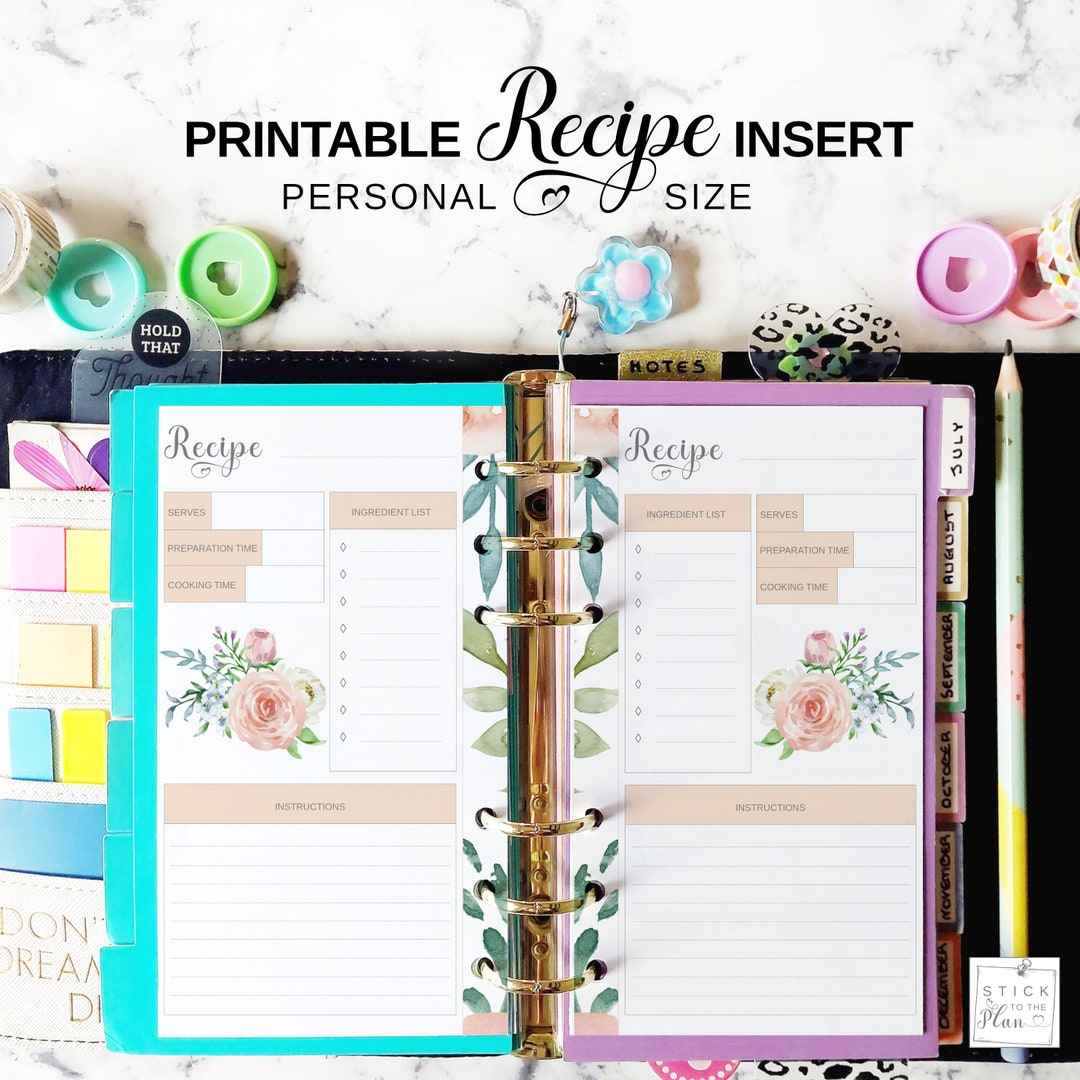Personal Size Recipe Card Template, Printable Recipe Page, Personal ...