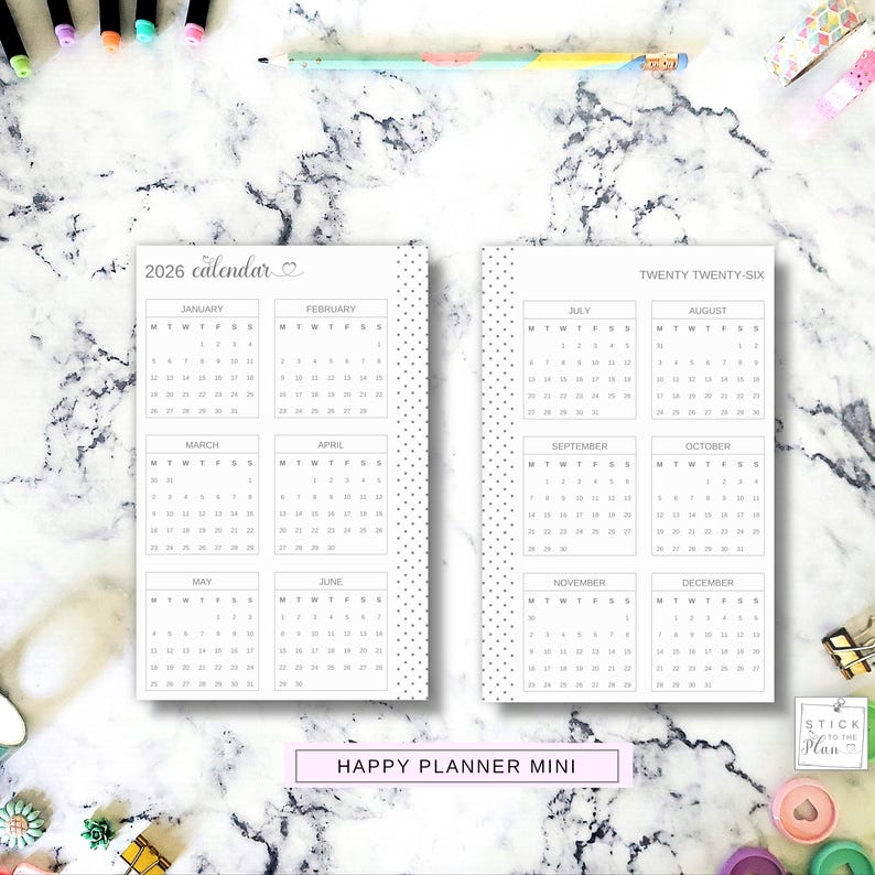 2026 Yearly Calendar Printable Disc Planner Insert Fit Happy Planner ...