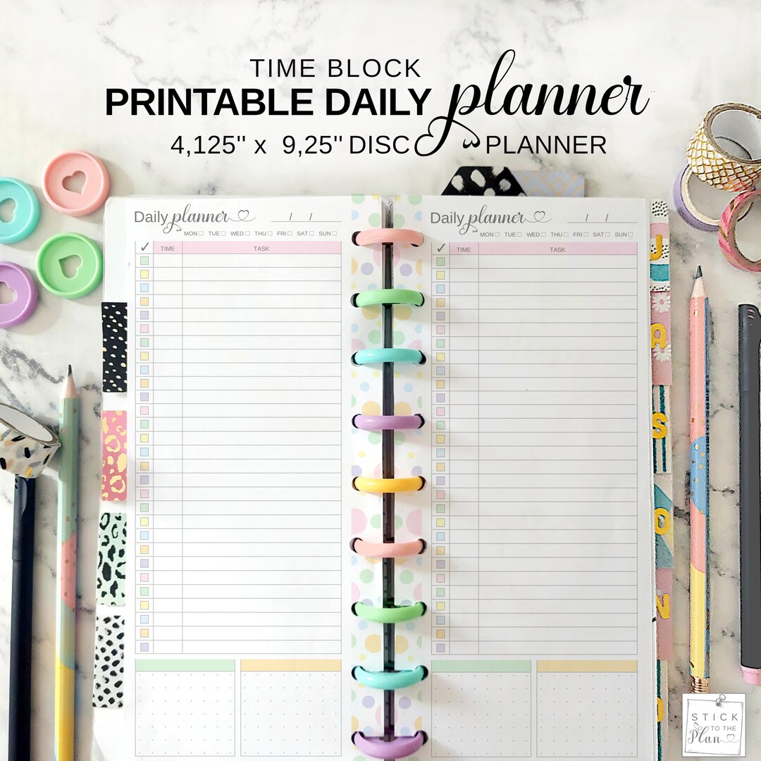 Time Block Daily Planner Insert Fit Happy Planner Skinny Classic ...