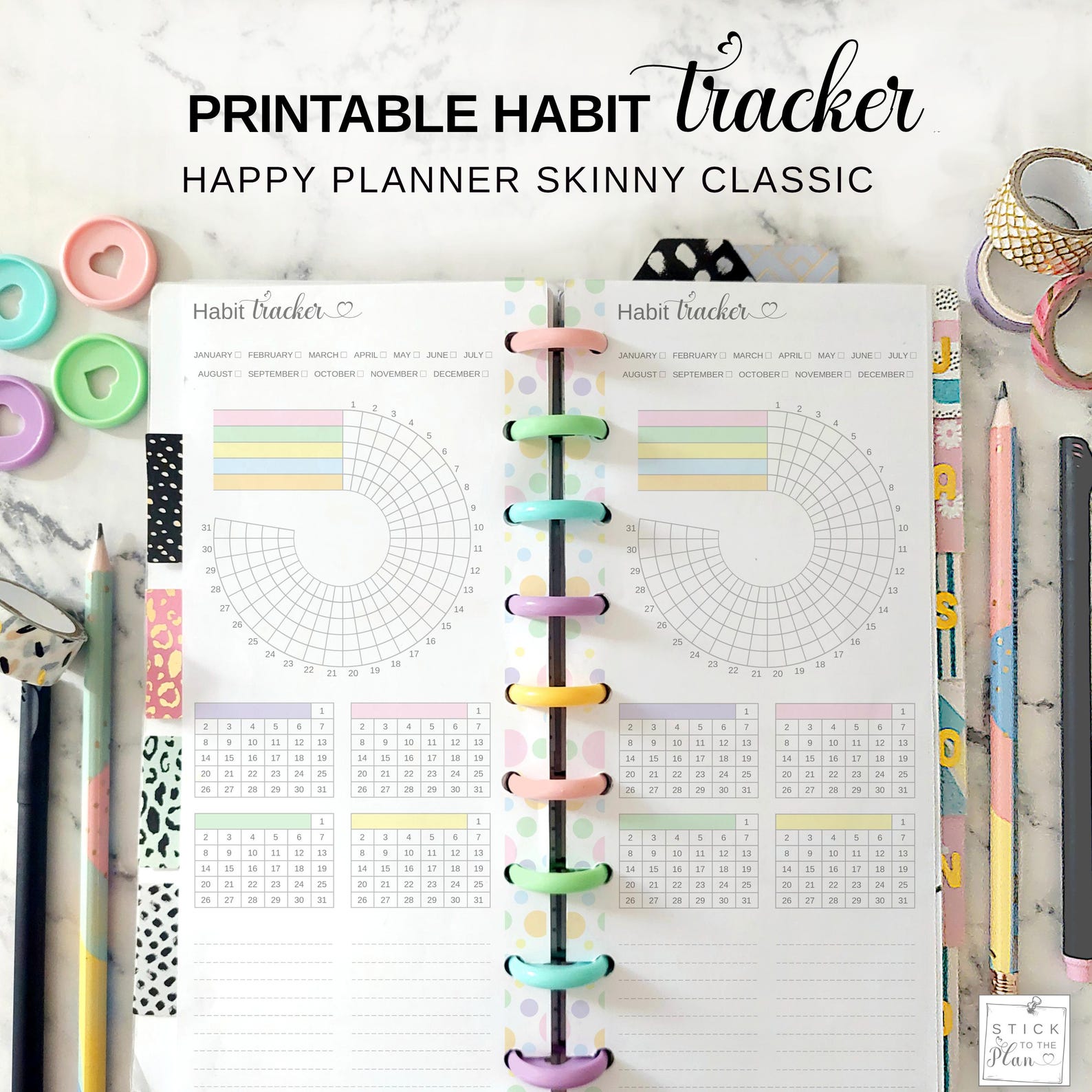 Circle Habit Tracker Happy Planner Skinny Classic, Printable HP Half ...