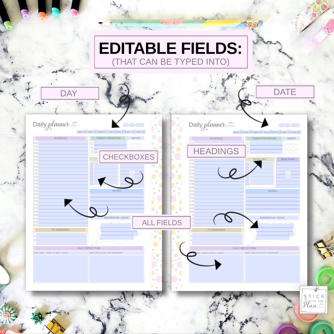 Daily Insert Editable Fit Big Happy Planner, Fillable & Printable ...