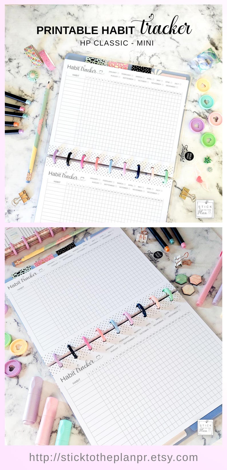 Habit Tracker Printable Classic Size Disc Planner Insert, Mini Habit ...