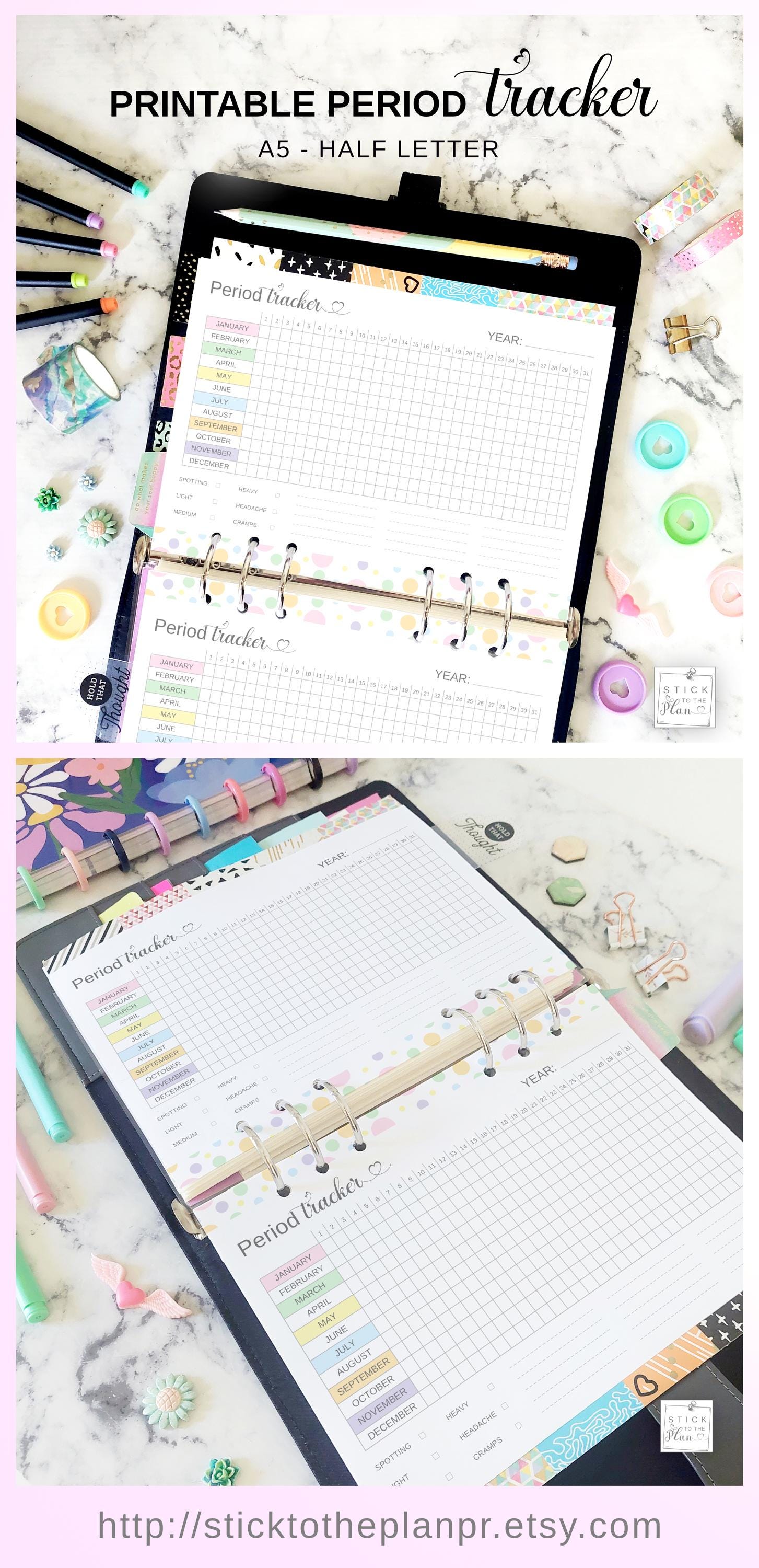 A5 Period Tracker Printable Planner Insert, Half Size Menstrual Cycle ...