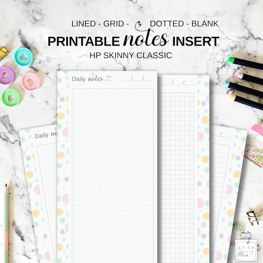 Half Sheet HP Notes, Skinny Classic Happy Planner Lined Notes Pages ...