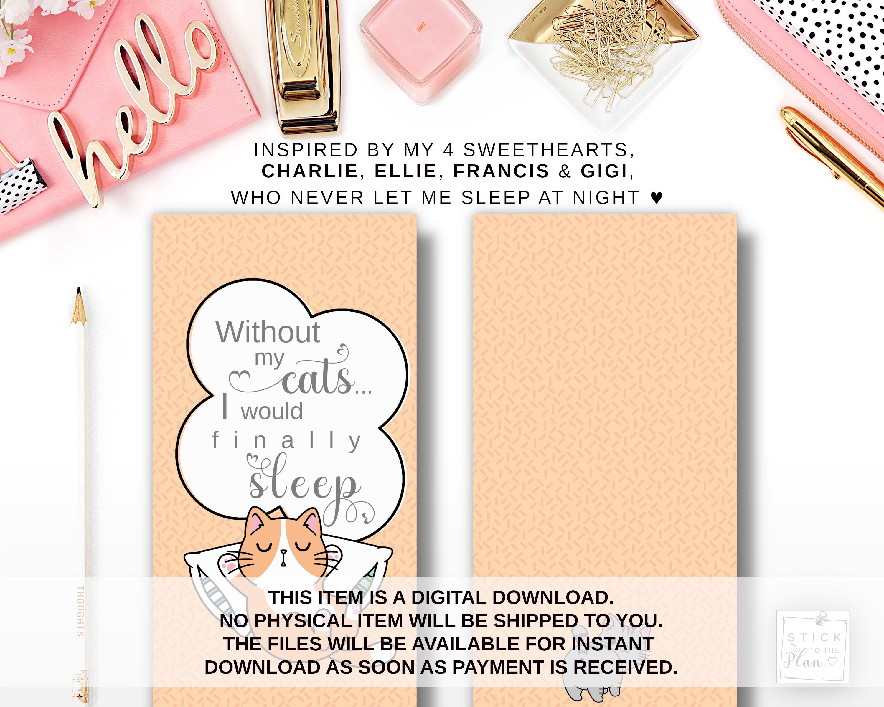 Cat Themed Skinny Classic Happy Planner Cover, Printable HP Half Sheets ...