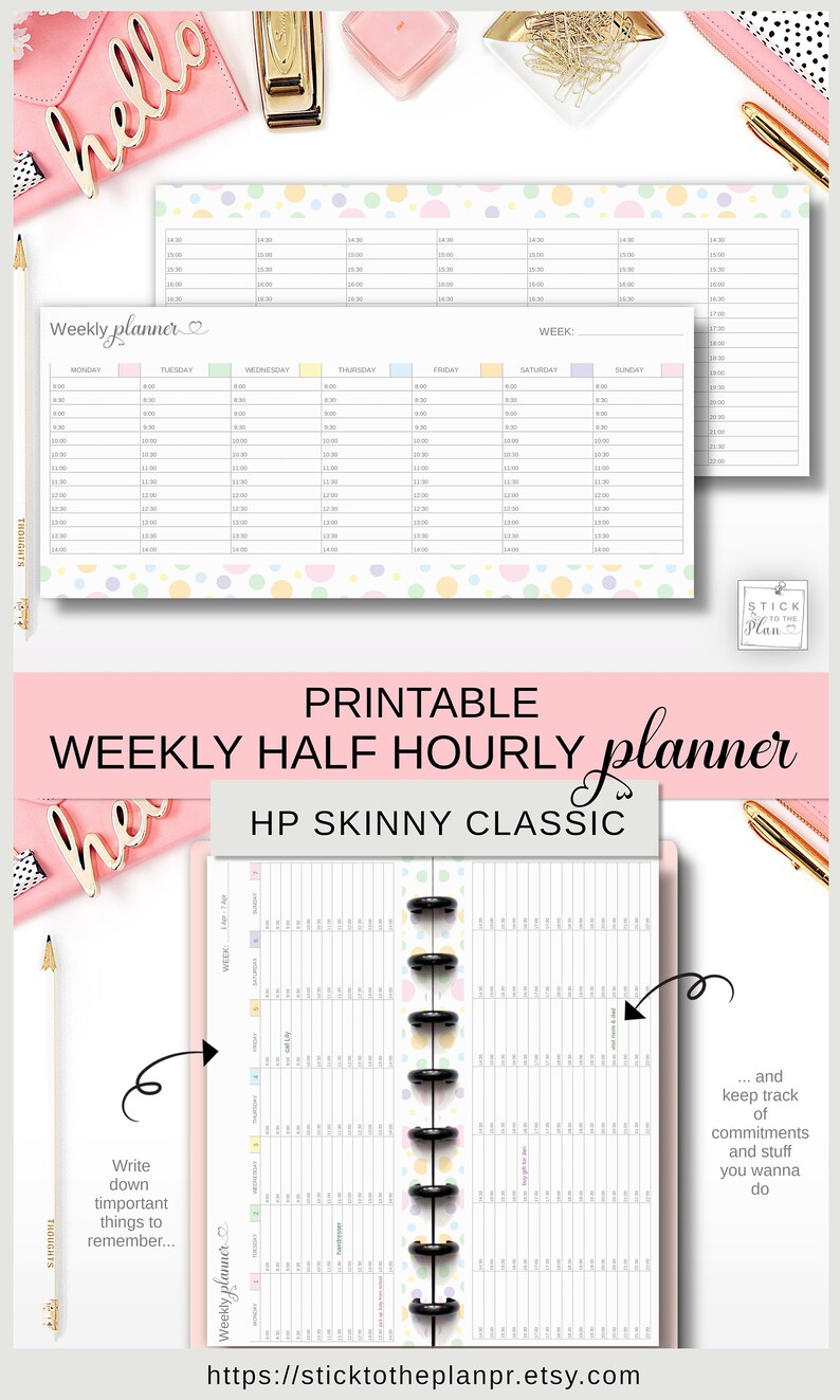 Weekly Half Hourly Planner Printable Skinny Classic Happy Planner ...