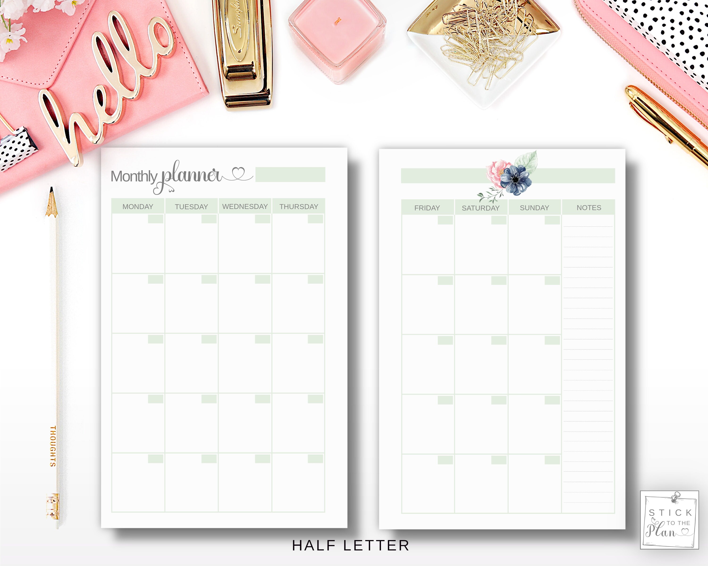 A5 Monthly Calendar, Printable Month on Two Pages, Half Letter Planner ...