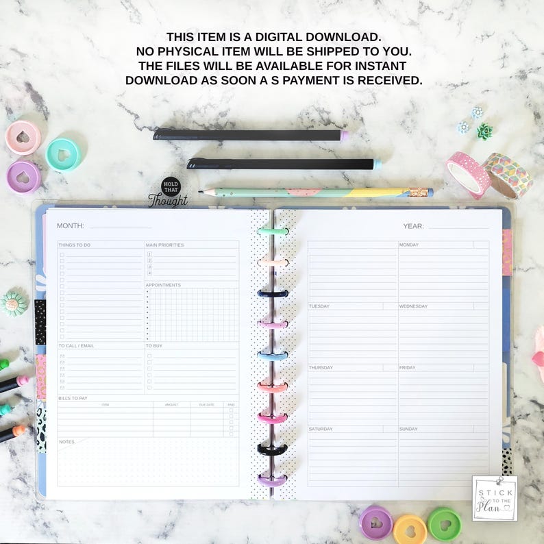 11 Disc Planner Dashboard Layout Insert Fit Big Happy Planner, Letter ...