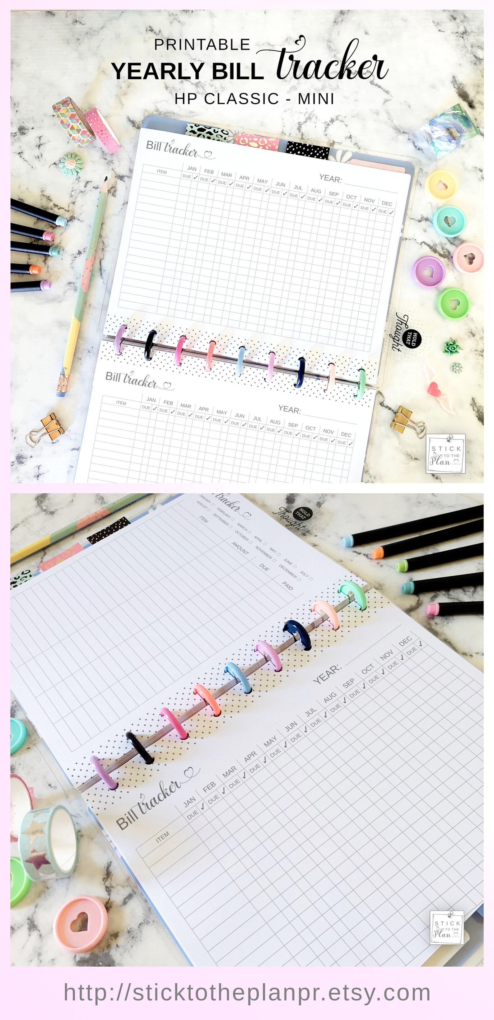 Printable Yearly Bill Tracker Insert Fit Happy Planner Classic & Mini ...