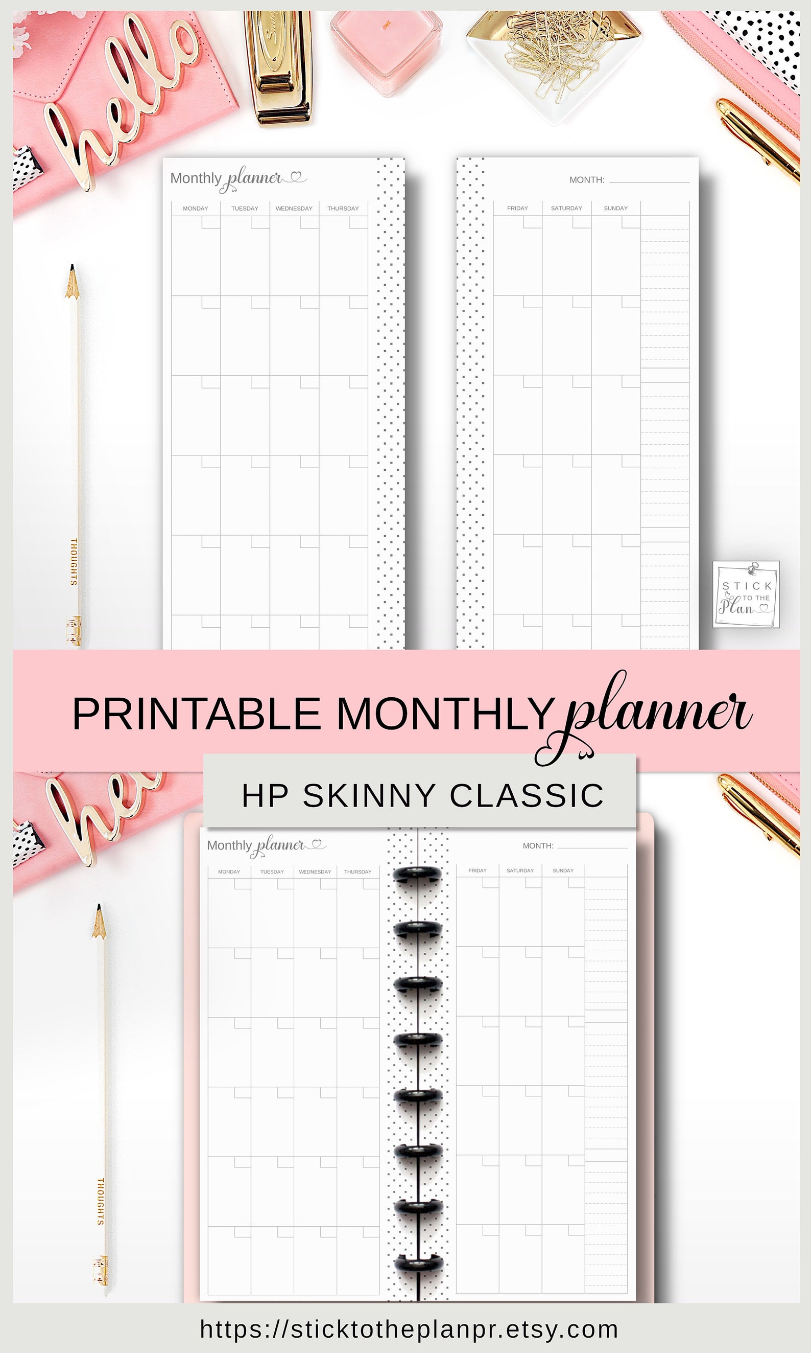 Undated Monthly Calendar Happy Planner Skinny Classic Insert, Printable ...