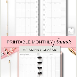 Undated Monthly Calendar Happy Planner Skinny Classic Insert, Printable ...