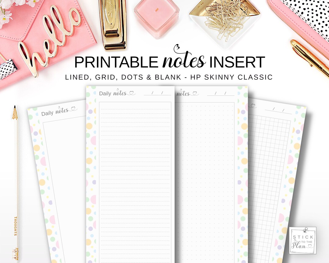 Half Sheet HP Notes, Skinny Classic Happy Planner Lined Notes Pages ...